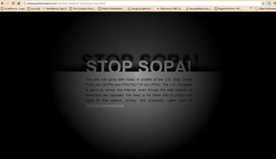 Websites protest SOPA | Globalnews.ca