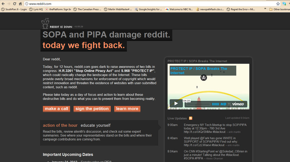 Websites protest SOPA | Globalnews.ca