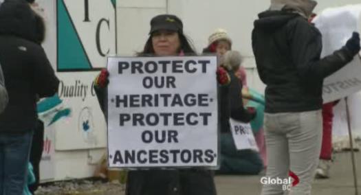 Members of a local first nation protest construction at ancestral ...