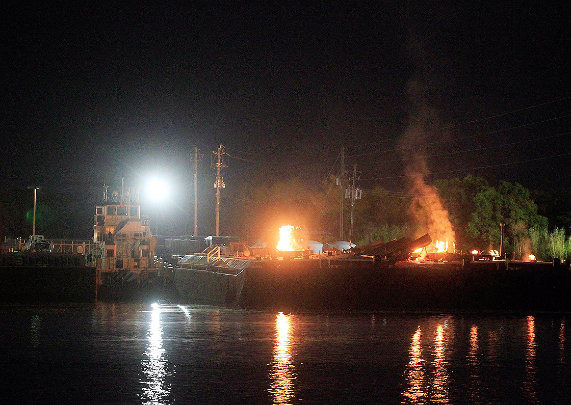 Huge fire extinguished hours after barges explode in Ala.; 3 critically ...