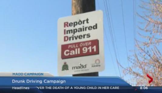 Kelowna launches sign campaign to report drunk drivers | Globalnews.ca