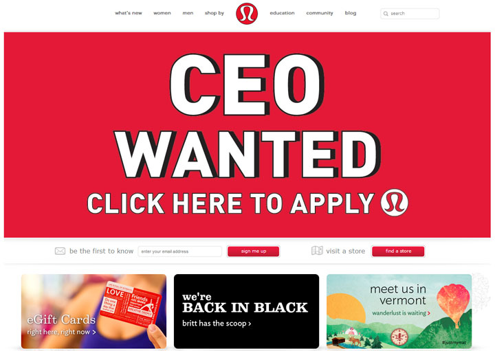 Lululemon posts hilarious ‘CEO Wanted’ ad | Globalnews.ca