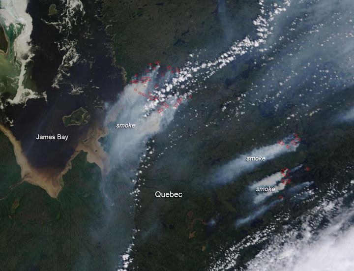 Forest fires in northern Quebec affecting eastern Canada - Montreal ...