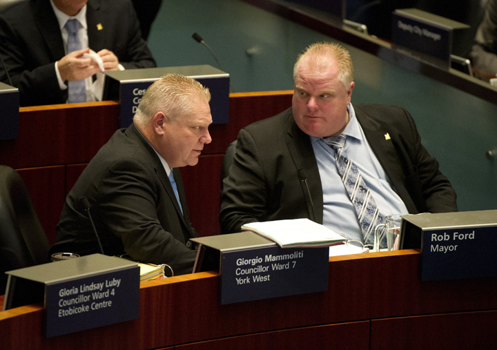 Rob, Doug Ford taunt anti-Ford crowd as council debates mayor’s powers ...