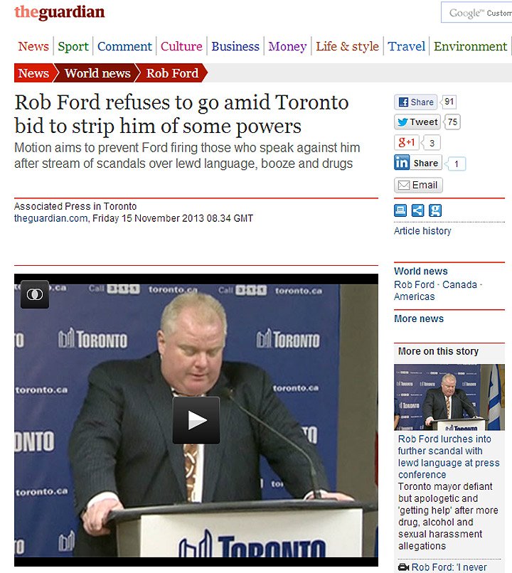 Photos: Newspaper headlines day after Toronto Mayor Rob Ford makes lewd ...