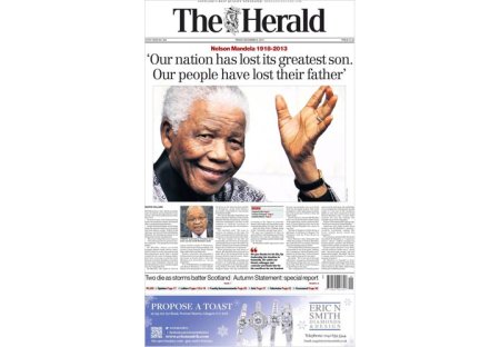 Mourning the death of Nelson Mandela: Newspaper, magazine front pages ...