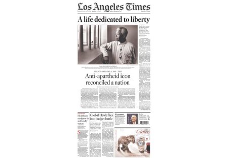 Mourning the death of Nelson Mandela: Newspaper, magazine front pages ...