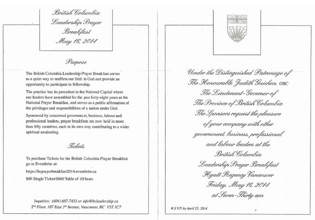 Pray for the leadership of B.C. at annual prayer breakfast - BC ...