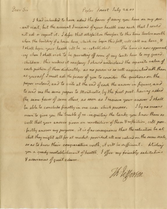 Letter written by Thomas Jefferson in 1805 up for sale - National ...