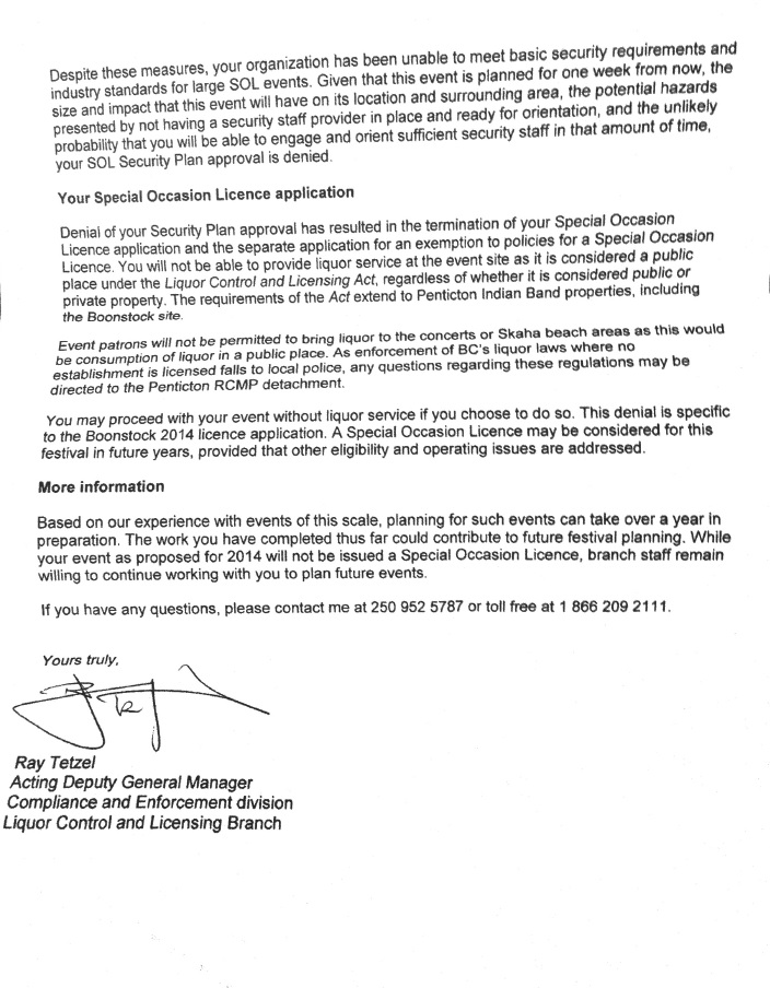 EXCLUSIVE: LCLB’s letter contradicts Boonstock’s story | Globalnews.ca