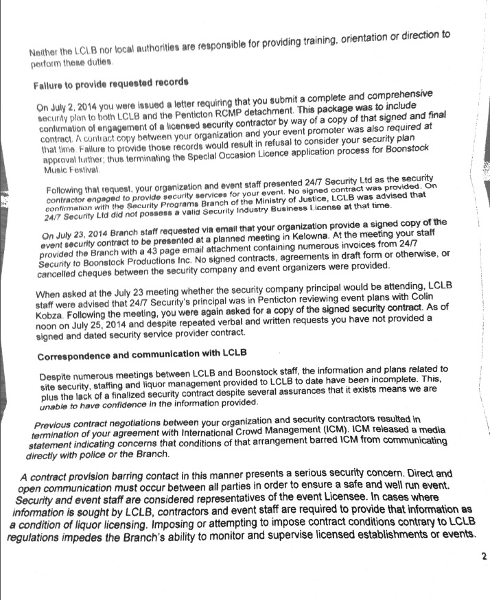 EXCLUSIVE: LCLB’s letter contradicts Boonstock’s story | Globalnews.ca