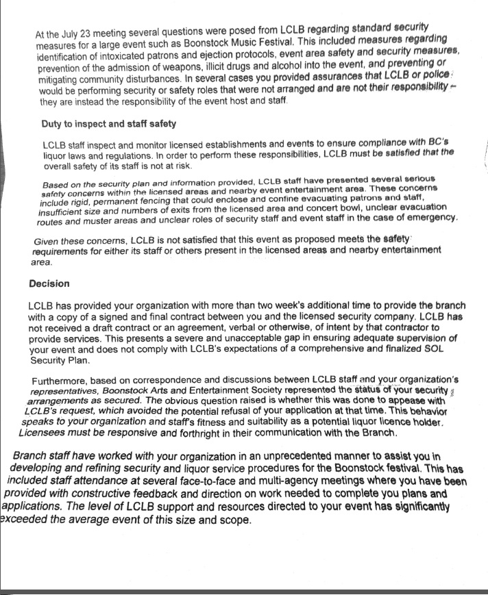 EXCLUSIVE: LCLB’s letter contradicts Boonstock’s story | Globalnews.ca