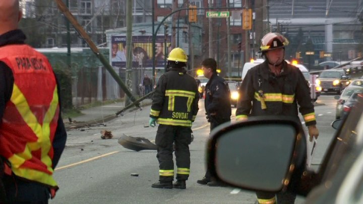 Parts of downtown Vancouver without power after car crashes into pole ...