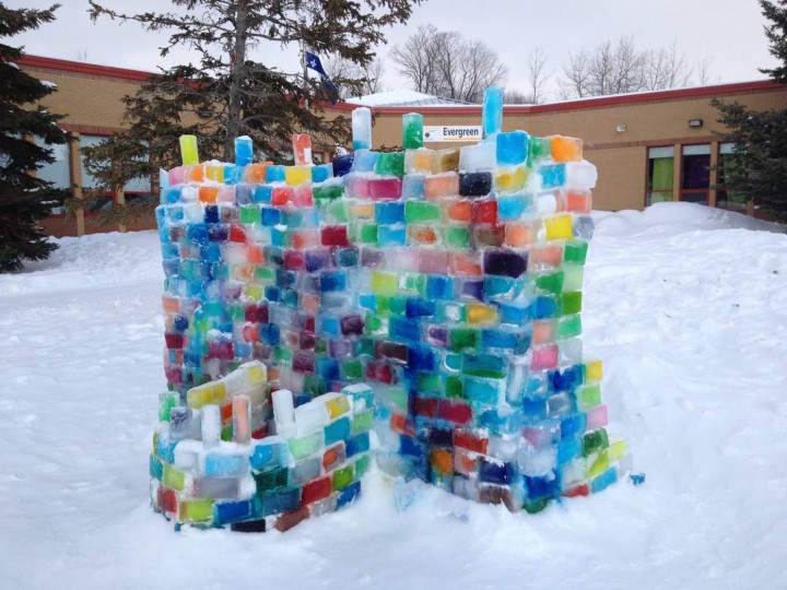 Students at Evergreen Elementary build colourful ice castle - Montreal ...