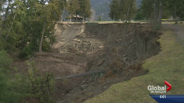 WATCH: Sloughing closes highway and damages golf course | Globalnews.ca