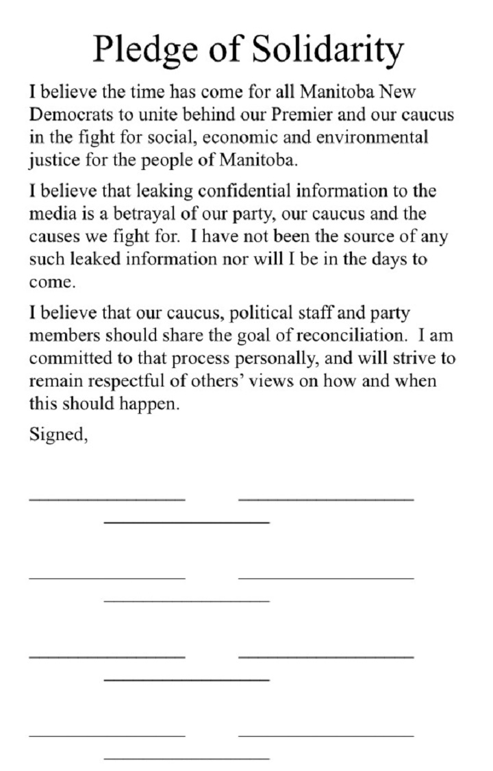 Manitoba NDPers ask caucus to sign ‘pledge of solidarity’ - Winnipeg ...