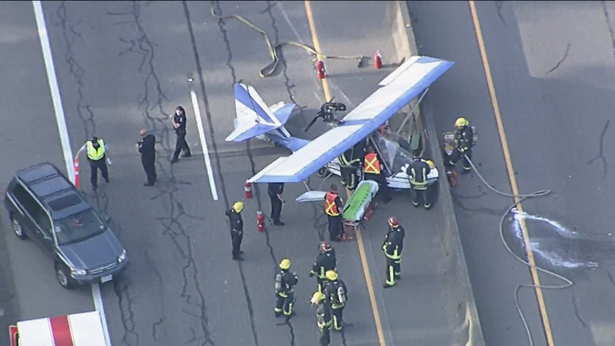 No major injuries as small plane makes emergency landing on Highway 91 ...