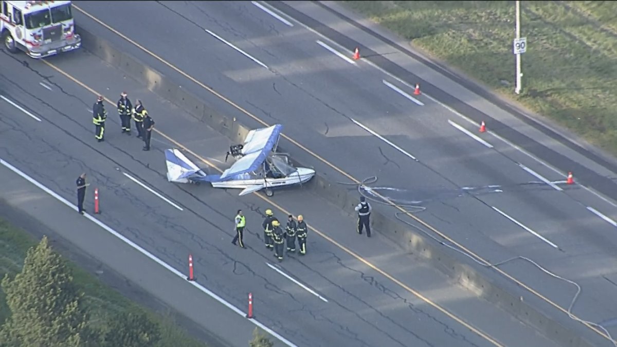 No major injuries as small plane makes emergency landing on Highway 91 ...