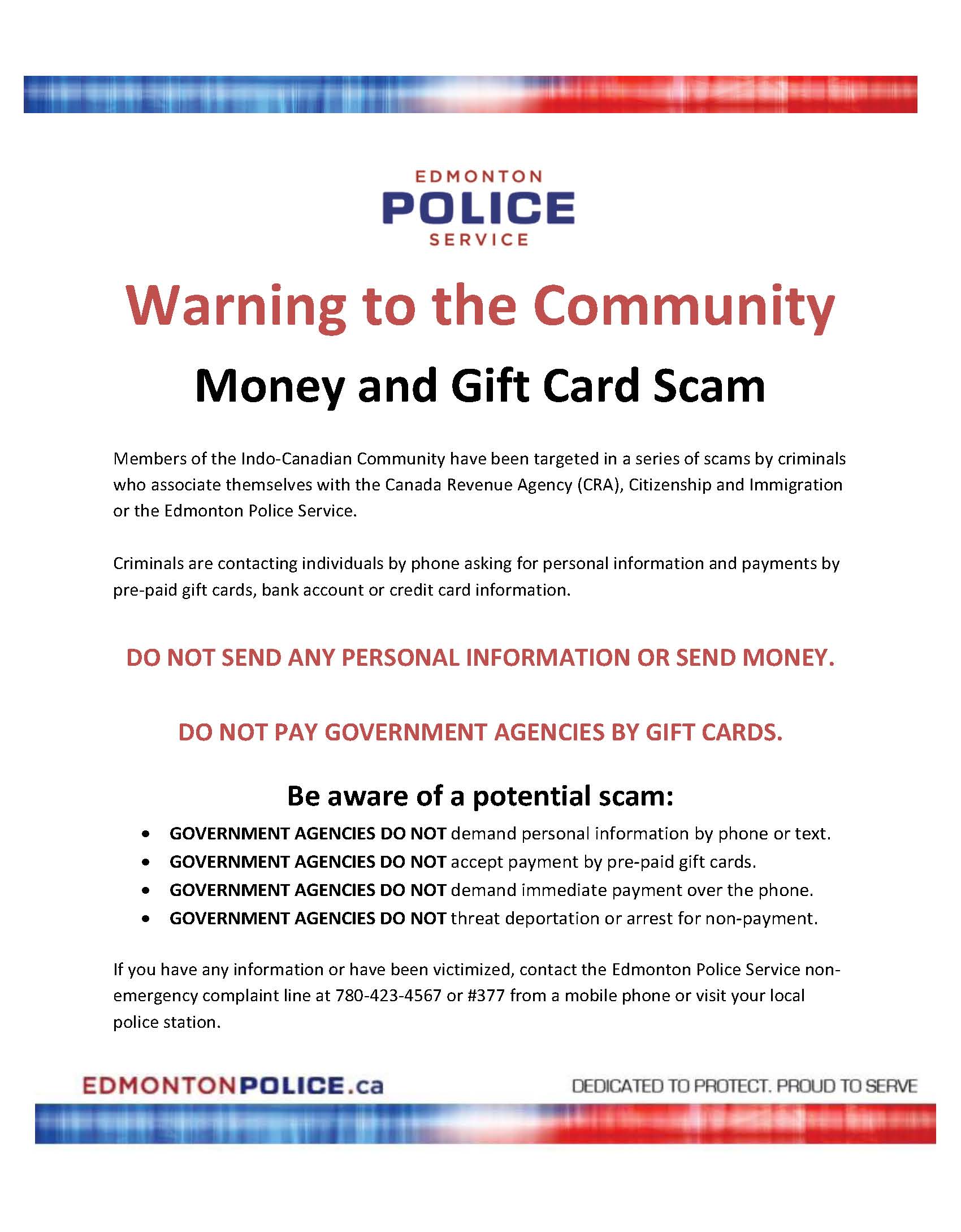 Edmonton Police warn of deportation threat scam targeting Indo-Canadian ...