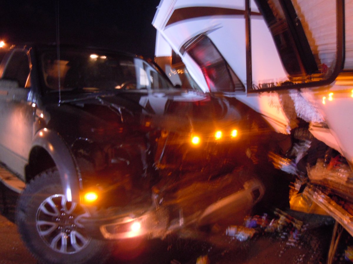 Minor injuries after truck collides with family camper in Swift Current ...