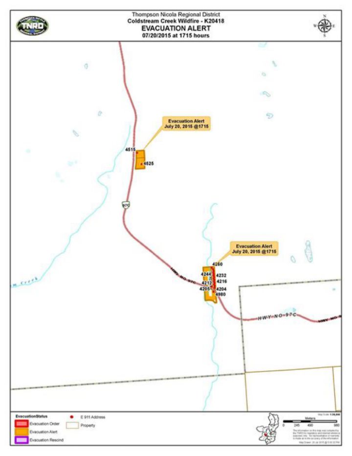 Coldstream Creek evacuation alert for 24 homes rescinded | Globalnews.ca