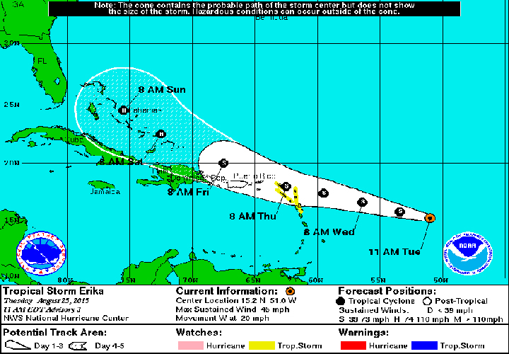 Tropical Storm Erika forms in Atlantic, heading to Caribbean ...