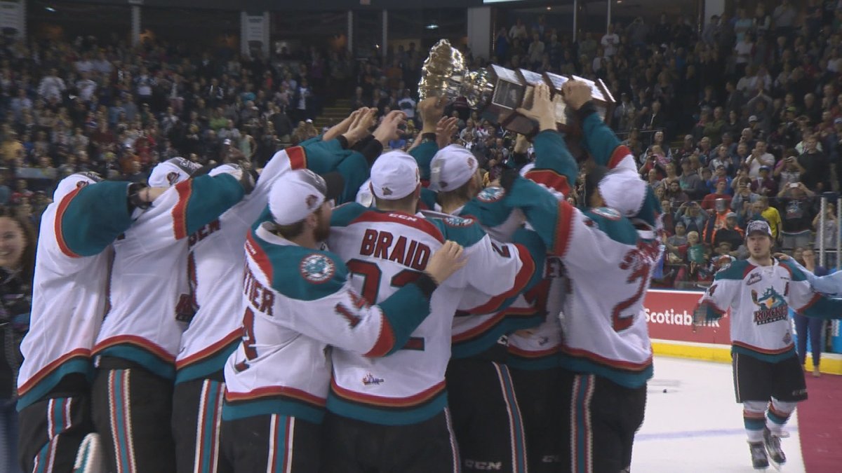 Championship banner raising at Kelowna Rockets season opening game ...