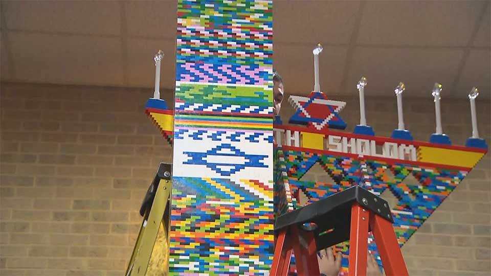 50,000 LEGO pieces used to create epic Hanukkah menorah - National ...