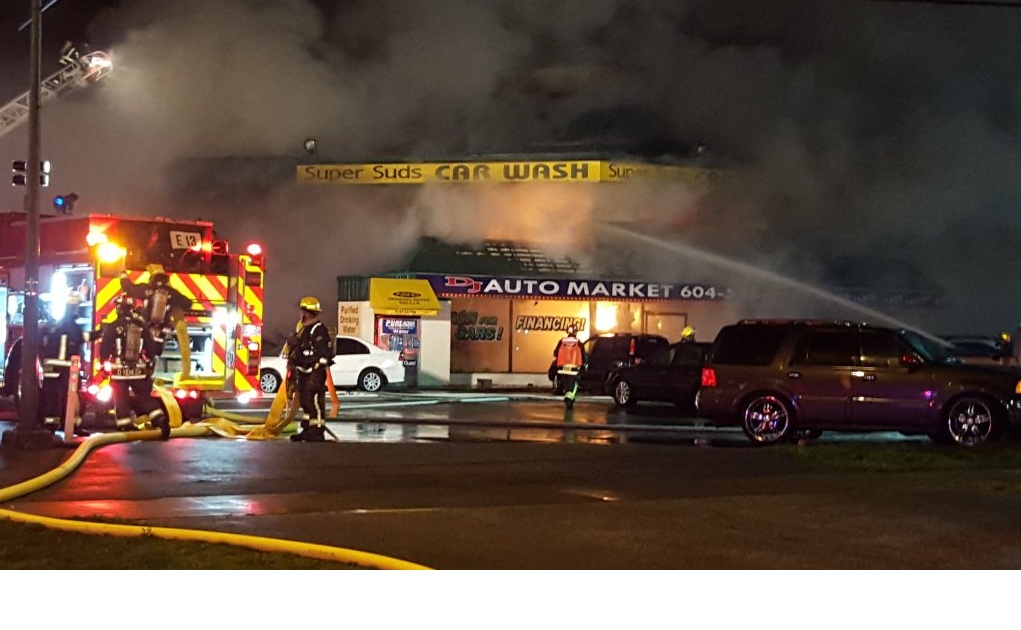 Fire in Surrey destroys part of used car dealership - BC | Globalnews.ca