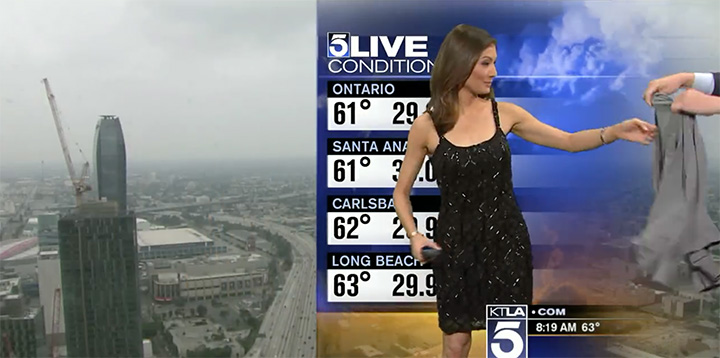 Female meteorologist handed sweater to cover bare shoulders during live ...