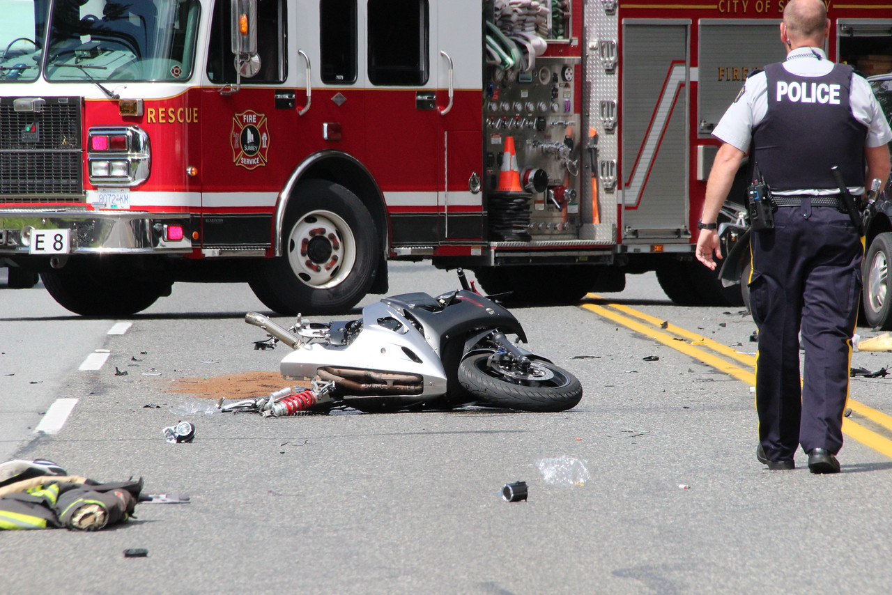 Motorcycle rider survives after collision splits bike in half - BC ...