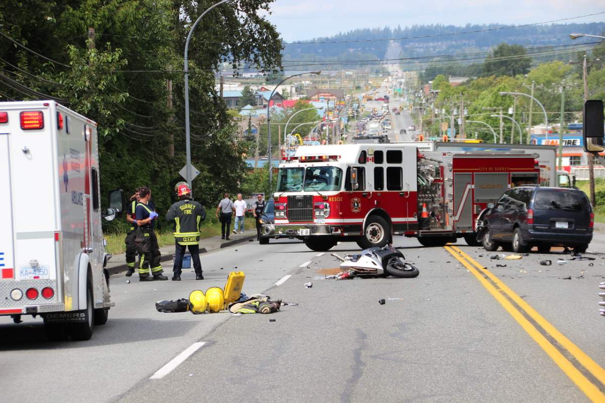 Motorcycle rider survives after collision splits bike in half - BC ...