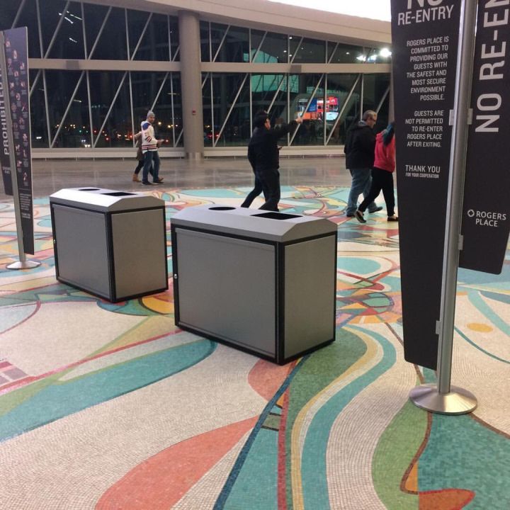 Garbage cans placed on Janvier mosaic at Rogers Place cause social ...