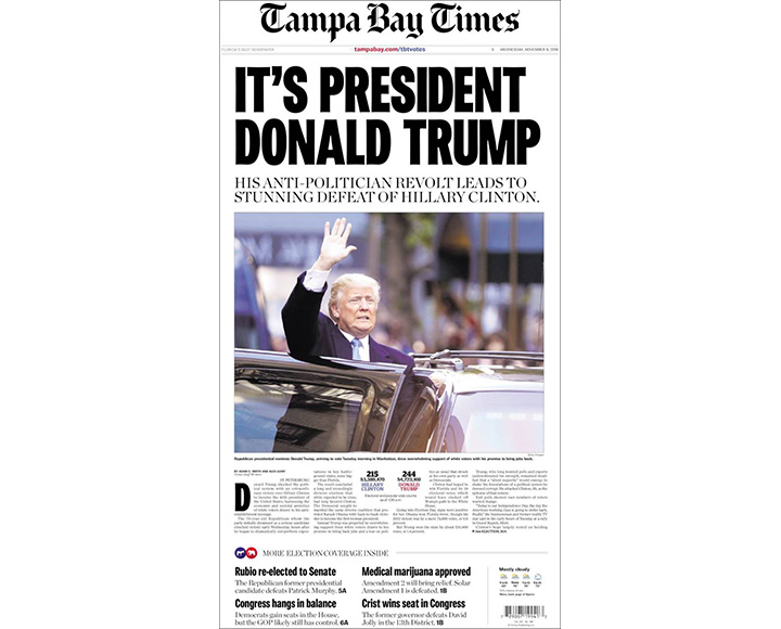 Newspaper front pages day after Donald Trump shocked America becoming ...