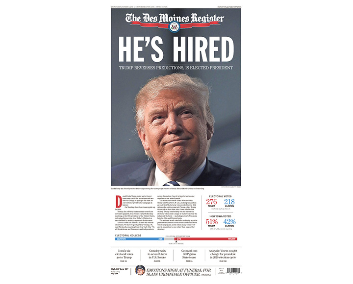 Newspaper front pages day after Donald Trump shocked America becoming ...