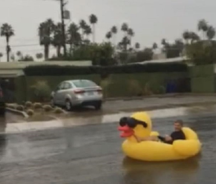 Vancouver man’s duck ride along flooded roads in Palm Springs goes ...