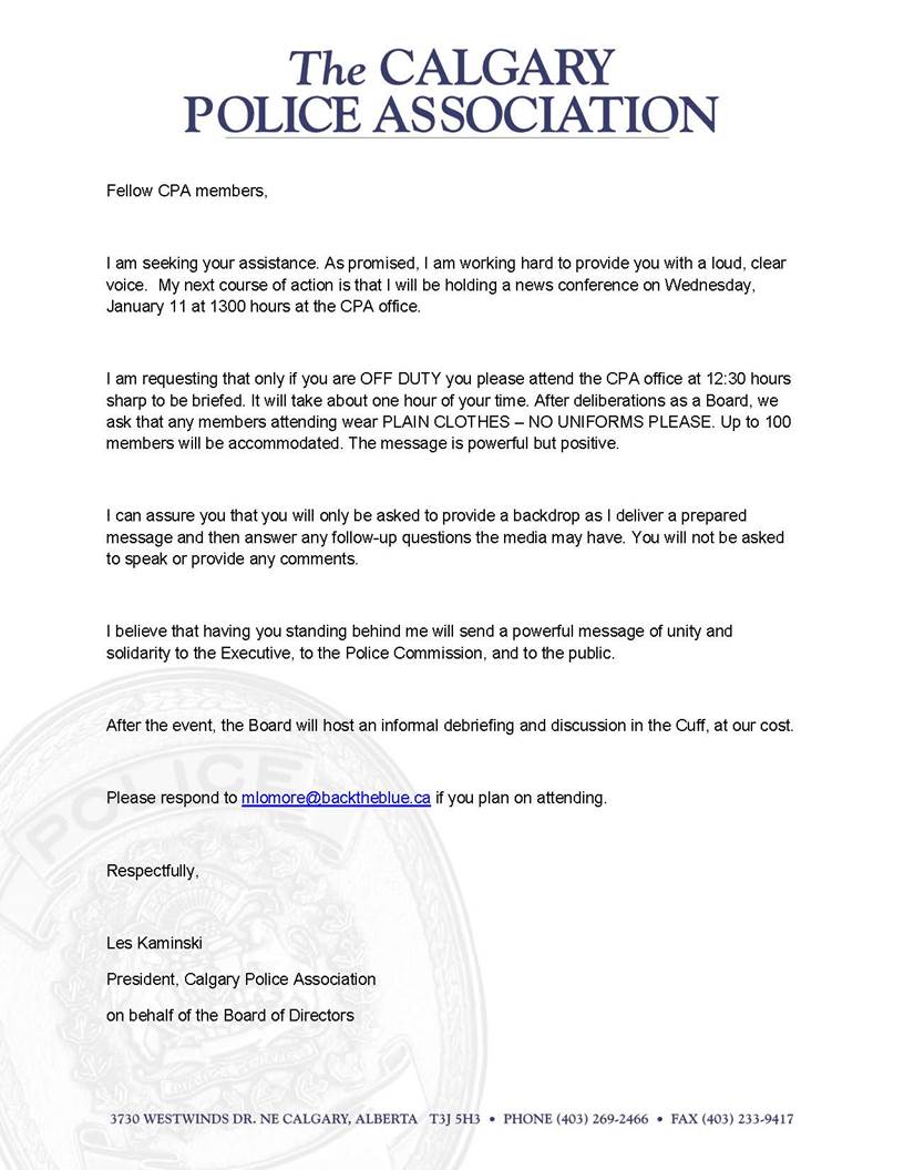New Calgary Police Association president calls meeting, asks for ‘unity ...
