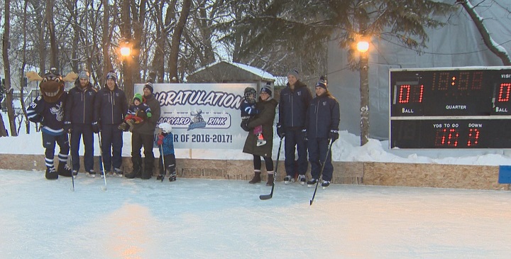 Manitoba Moose players skate on backyard rink - Winnipeg | Globalnews.ca