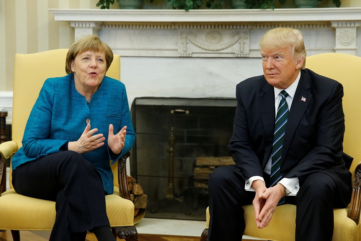 Donald Trump, Angela Merkel hold first face-to-face meeting at White ...