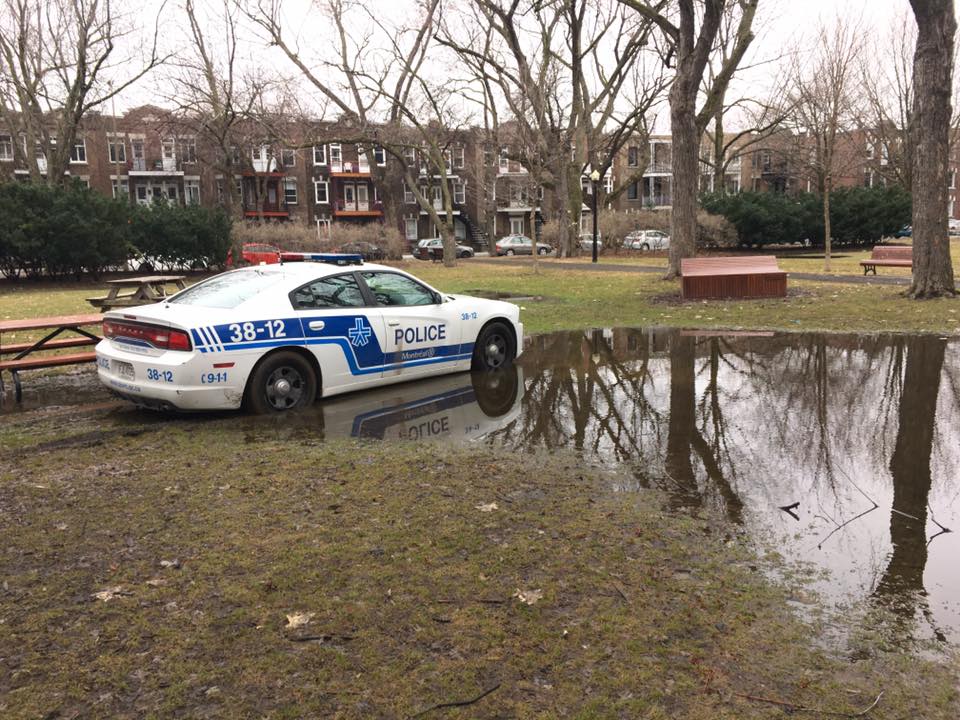 Montreal police cruiser stuck in mud at Baldwin Park - Montreal ...