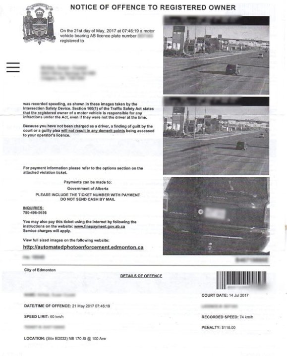 Driver receives 2 photo radar tickets 10 seconds apart in Edmonton ...
