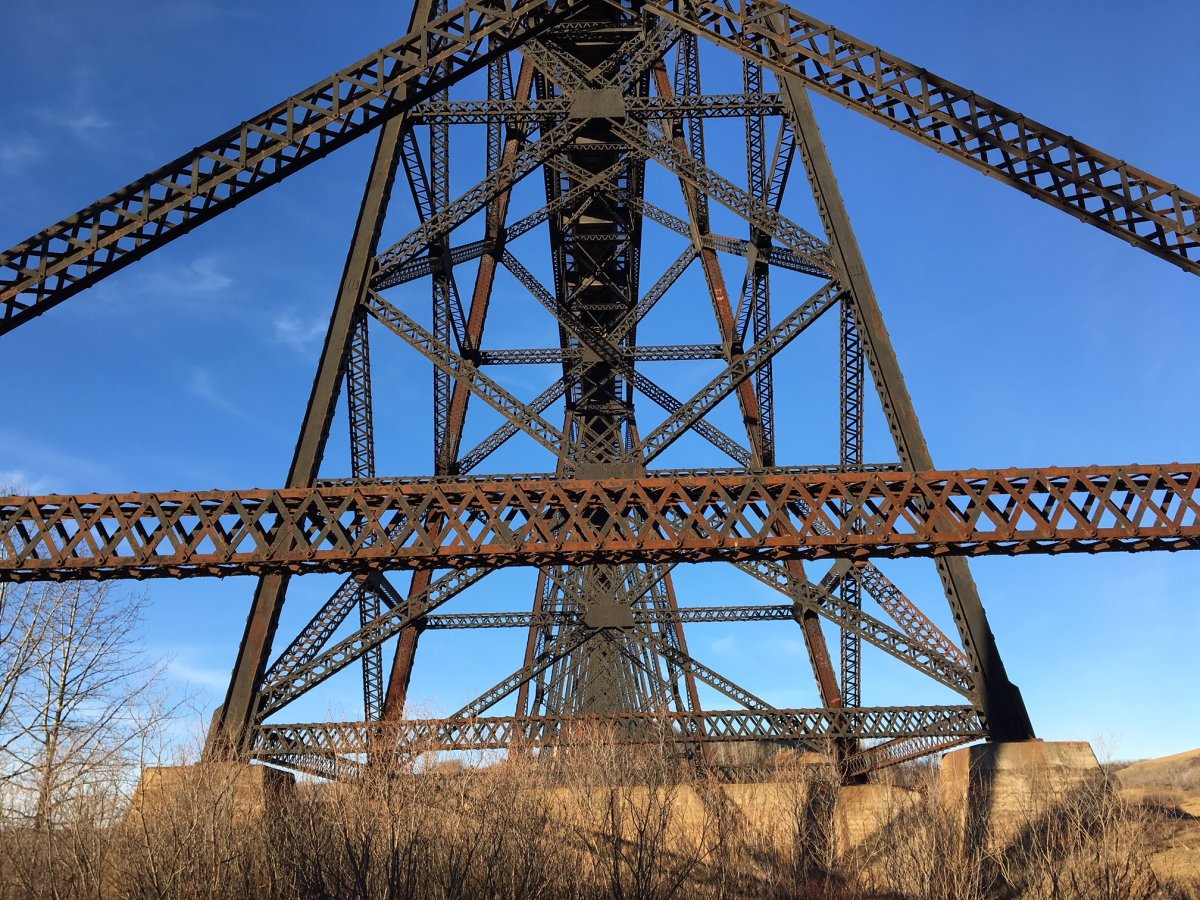 13 train cars derail off historic CN trestle bridge near Wainwright in ...