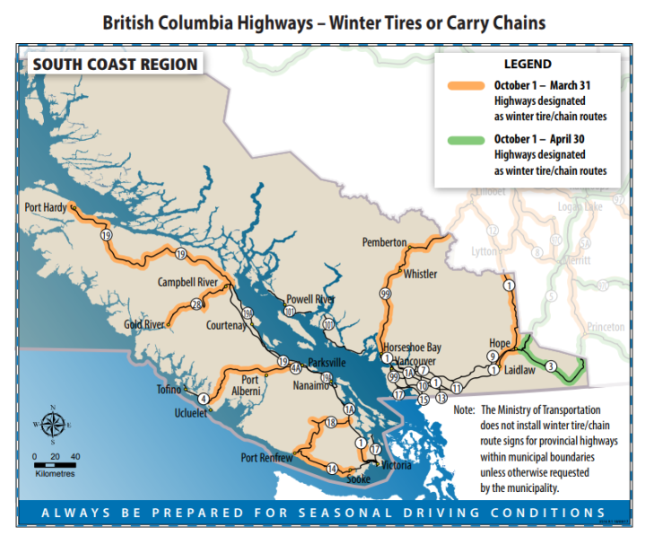 Winter tires mandatory on most B.C. highways starting Tuesday ...