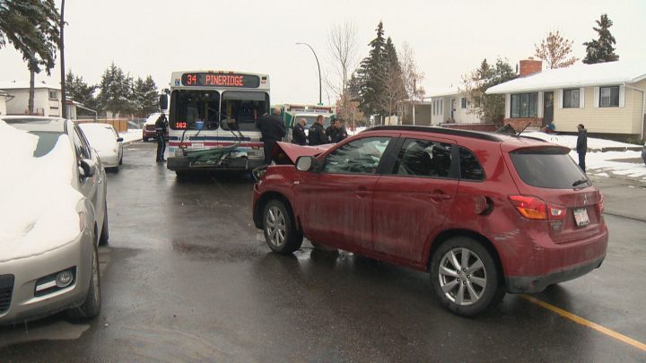 Minor injuries sustained after car and bus collide head on in Calgary ...