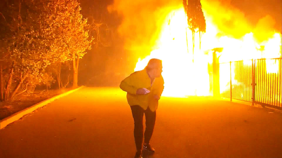 News reporter rocked by explosions during California wildfire coverage ...