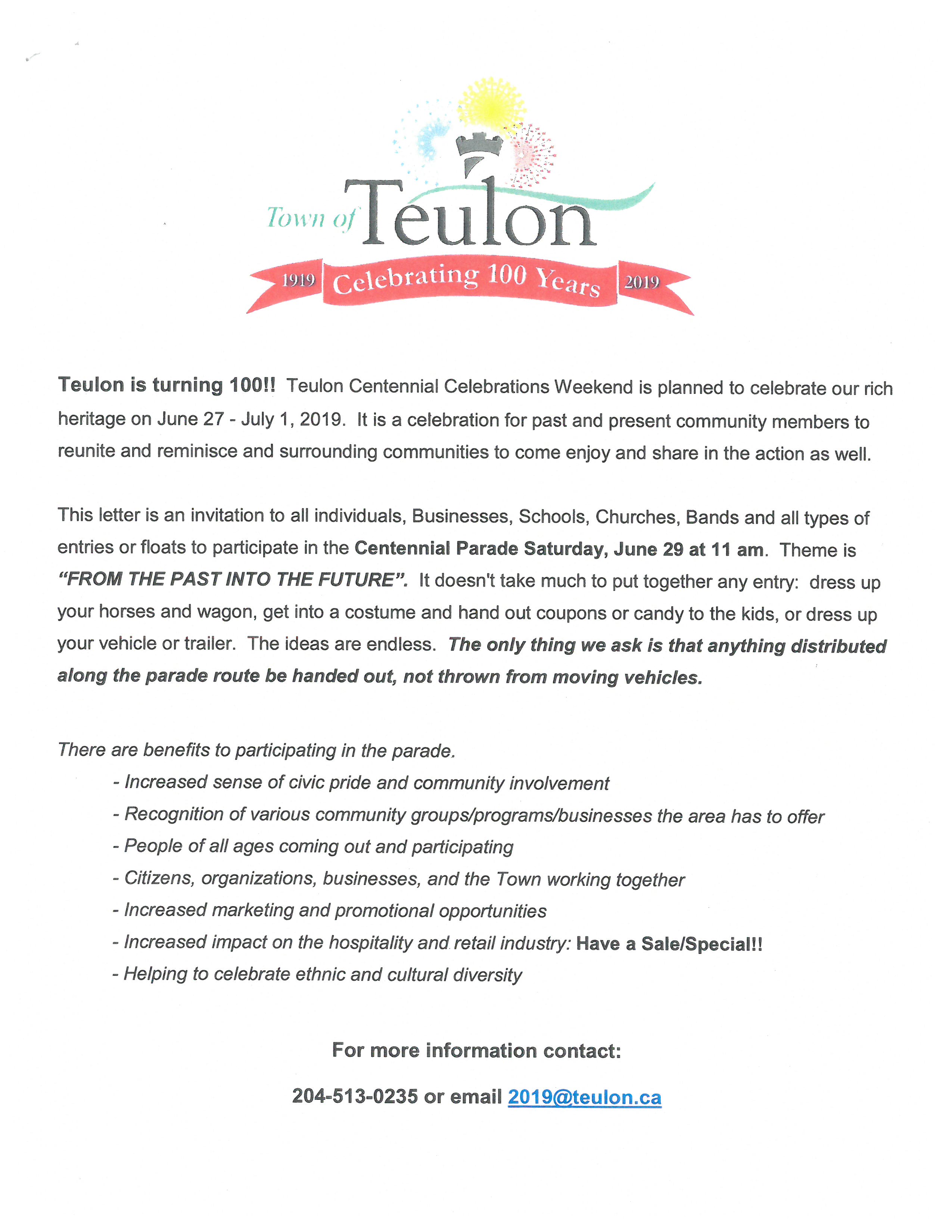 Teulon is turning 100!! Teulon Centennial Celebrations Weekend ...