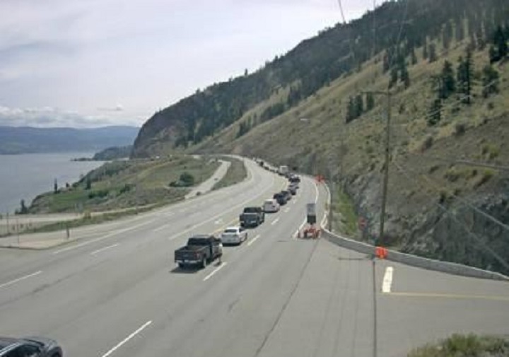 Rock stabilization causing lineups along Highway 97 north of Summerland ...