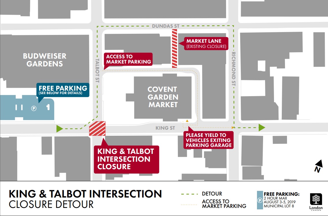 Talbot and King Street intersection to be closed during Civic Holiday ...