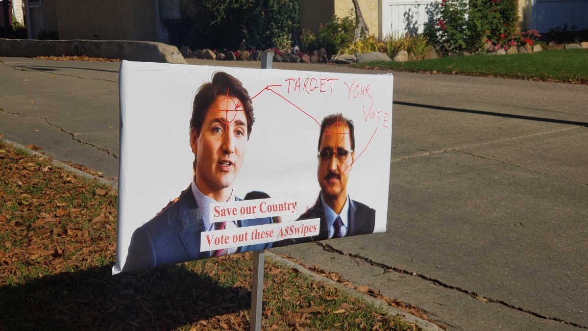Edmonton lawn sign shows Trudeau, Sohi with targets on their heads ...
