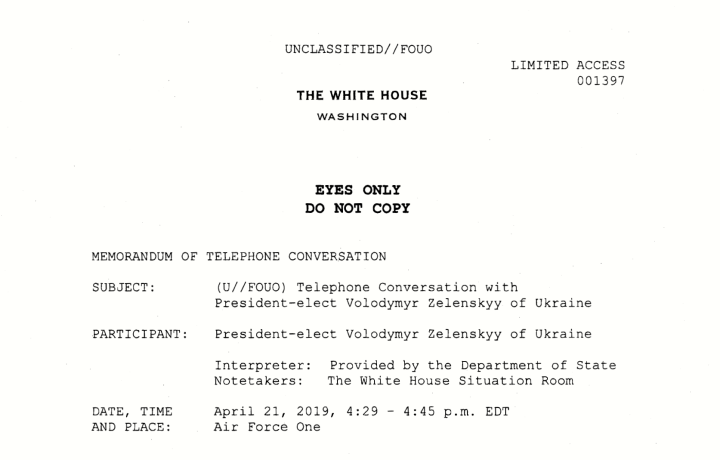 White House releases record of Trump-Zelenskiy phone call - National ...